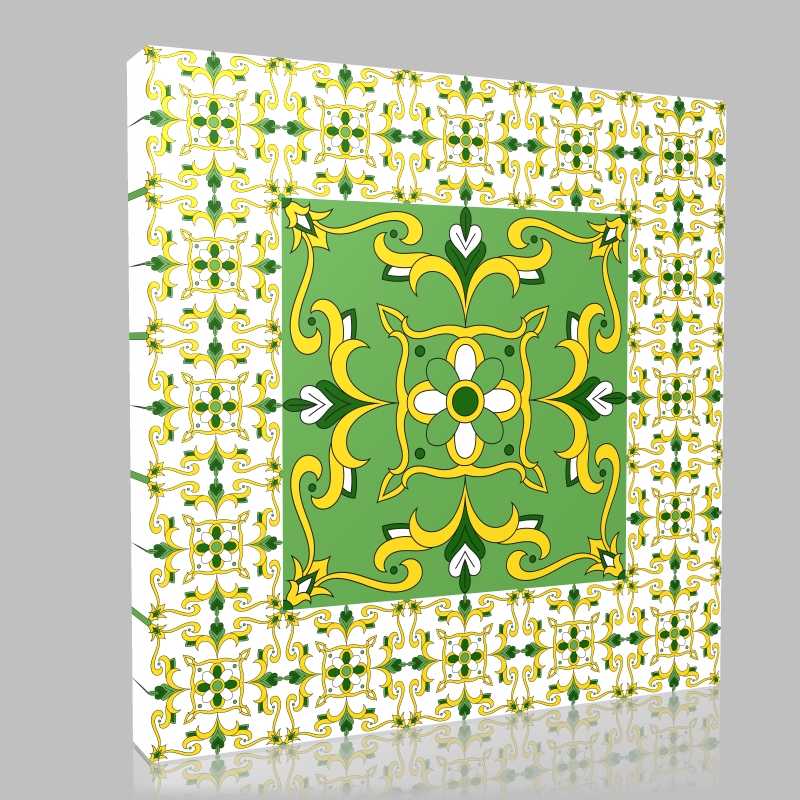 Greenery Tiles Floor. Floral Pattern Vector Kanvas Tablo